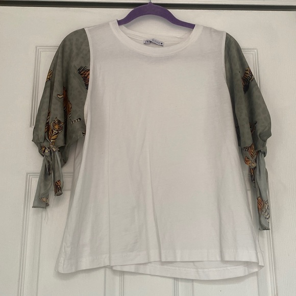 Tops | Tee With Satin Sleeves | Poshmark